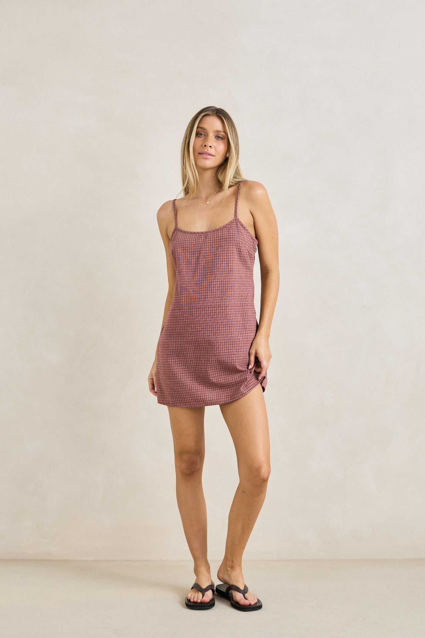 Lucy Check Slip Mini Dress Rust – Rhythm US