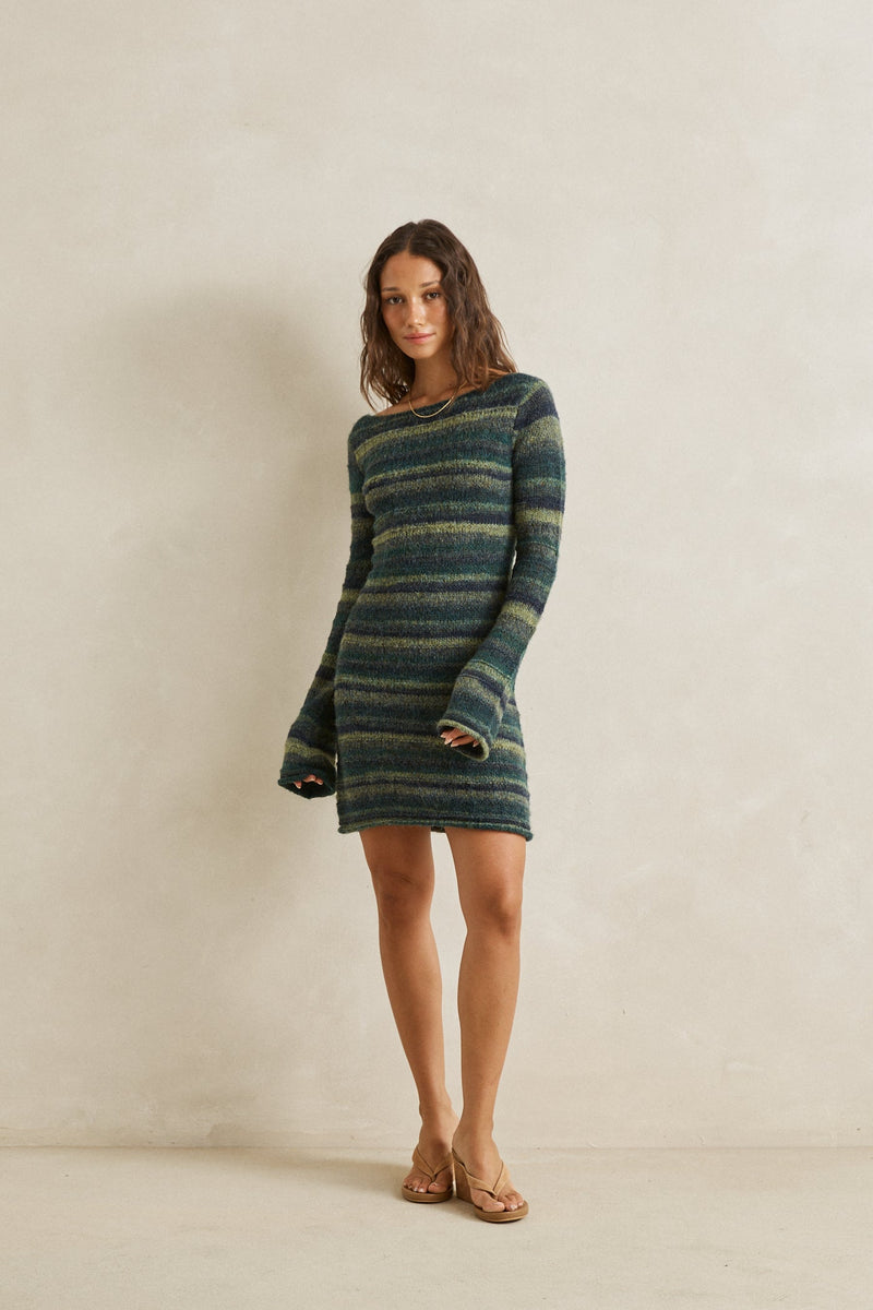 Baklava Long Sleeve Knit Mini Dress Olive – Rhythm US